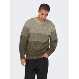 Only & Sons ONLY & SONS Herren Rundhalspullover "ONSBIRK RLX LS RAGLAN KNIT CAMP"moonstruck detail:demitasse gradiant, Gr. L, gestreift, meliert, Strick,