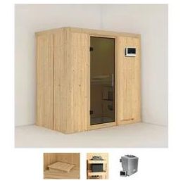 Sauna Karibu "Vada", beige (naturbelassen), Bio-Kombiofen, externe Steuerung, 9 kW, Saunen, Ofen 9 kW Bio externe Strg easy