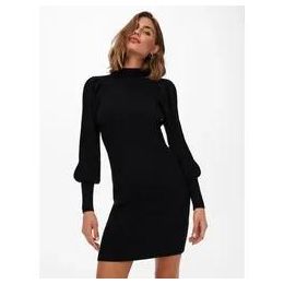 Strickkleid Only "ONLKATIA L/S DRESS KNT NOOS", Damen, Gr. XS, N-Gr, schwarz, Strick, Obermaterial: 50% Viskose, 27% Nylon, 23% Polyester, unifarben, regular fit ca. Mitte Oberschenkel, hoch geschlossener Ausschnitt, Puff&auml;rmel Rippb&uuml;ndchen, Kleider Strickkleid, Viskosemischung