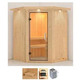 Sauna Karibu "Larin", beige (naturbelassen), Saunaofen, integrierte Steuerung, 9 kW, Saunen, Ofen 9 kW integr. Strg