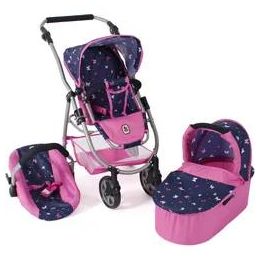 Bayer Chic 2000 Kombi-Puppenwagen CHIC2000 "Emotion 2.0 Butterfly, rosa", bunt (butterfly blau), Puppenwagen, KinderB:70cm H:81cm T:70cm, Kunststoff, Metall, Stoff, inkl. Babywanne, Sportwagenaufsatz und Autositz, B:70cm H:81cm T:70cm