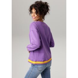 Aniston CASUAL Damen Sweatshirt, bunt, Gr. 44, bedruckt, gestreift, angeraute Sweatware, Obermaterial: 100% Baumwolle, Sweatshirts, Frontdruck mit