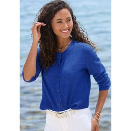 Lascana Damen Strickjacke, blau, Gr. 40, unifarben, Strick, Obermaterial: 55% Polyester, 30% Polyacryl, 13% Polyamid, 2% Elasthan, Strickjacken, aus