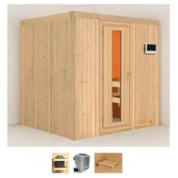 Sauna Karibu "Sodin", beige (naturbelassen), Bio-Kombiofen, externe Steuerung, 9 kW, Saunen, Ofen 9 kW Bio externe Strg easy