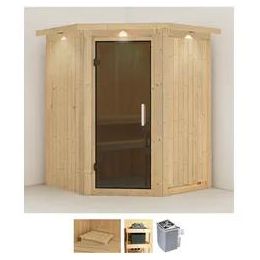 Sauna Karibu "Liva", beige (naturbelassen), Saunaofen, integrierte Steuerung, 9 kW, Saunen, Ofen 9 kW integr. Strg