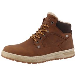 Tom Tailor Herren Winterboots, Gr. 44, braun, Lederimitat, Textil, unifarben mit Farbeinsatz, Schuhe, Plateau, Schn&uuml;rboots, High Top-Sneaker mit