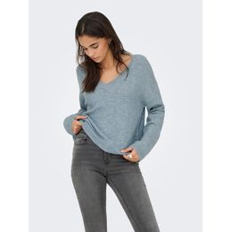 Only Damen Strickpullover "ONLARIZONA LS SEQUINS V-NECK PUL KNT", blau, Gr. L, meliert, Strick, Obermaterial: 58% Polyacryl, 23% Nylon, 12%