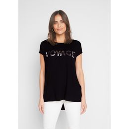 bonprix Damen Longshirt, schwarz, Gr. 36, bedruckt, unifarben, Jersey, Obermaterial: 95% Viskose, 5% Elasthan, Shirts, hinten l&auml;nger geschnitten,