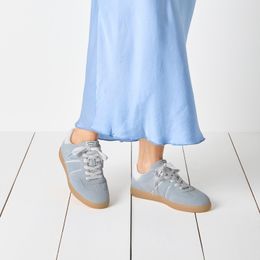 Tamaris Damen Plateausneaker, Gr. 42, grau, Lederimitat, Veloursleder, unifarben mit Farbeinsatz, Schuhe, Freizeitschuh, Halbschuh, Schn&uuml;rschuh mit