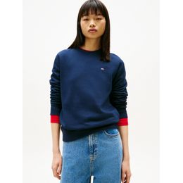Tommy Jeans Damen Sweatshirt "TJW REG S FLAG CREW", blau, Gr. XL, unifarben, Sweatware, Obermaterial: 80% Baumwolle, 20% Polyester, Sweatshirts, mit