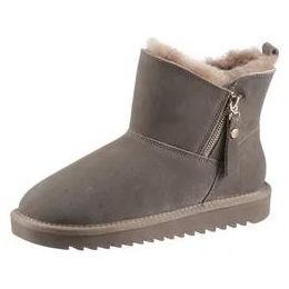 Winterboots Ara "ALASKA Short Zip", Damen, Gr. 38, grau (taupe zip), Lammfell, Veloursleder, unifarben, Schuhe Winterboots, Stiefel aus echtem Lammfell mit Rei&szlig;verschluss, G-Weite (weit)