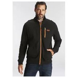 MAN'S WORLD Sweatjacke MAN'S WORLD, Damen, Gr. L (52/54), schwarz, angeraute Sweatware, Obermaterial: 60% Baumwolle, 40% Polyester, unifarben, normal, Rippb&uuml;ndchen, Sweatjacken Sweatjacke, mit kontrastfarbigem Rei&szlig;verschluss