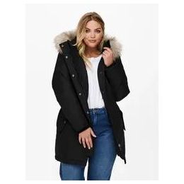 Parka Only CARMAKOMA "CARIRENA PARKA COAT OTW", Damen, Gr. XL, schwarz (schwarz detail:nature fur), Web, Obermaterial: 100% Polyester, unifarben, regular fit Po-bedeckend, B&uuml;ndchen, Jacken Parka, Kunstfaser, regular fit