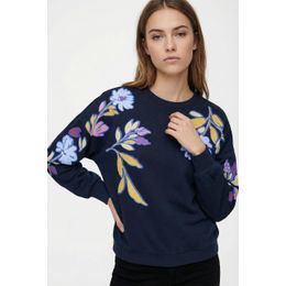 Only Damen Sweatshirt "ONLBROOKE L/S O-NECK FLOWER SWT"navy blazer detail:painted flowers, Gr. XS, Sweatware, Obermaterial: 60% Baumwolle, 40%