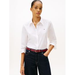 Tommy Hilfiger Damen Hemdbluse "ESS POPLIN REGULAR SHIRT", wei&szlig;, Gr. 42, unifarben, Web, Obermaterial: 97% Baumwolle, 3% Elasthan, Blusen, Langarm,