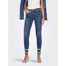 Only Damen Skinny-fit-Jeans "ONLWAUW &ndash; Skinny-Jeans mit Destroyed-Effekt und Stretch", blau, Gr. XL, Abriebeffekte, Denim/Jeans, Obermaterial: 64%