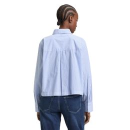 Damen Langarmbluse, blau, Gr. L, Tom Tailor Denim, gestreift, Web, Obermaterial: 100% Baumwolle, Blusen, gestreift, kurze Form, mit Brusttasche
