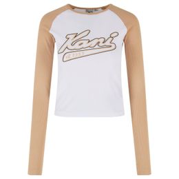 Karl Kani Damen T-Shirt "Karl Kani Damen KW241-043-1 Karl Kani Varsity Crop Block Rib Ls"wei&szlig;, sand, Gr. XL, mehrfarbig, 97% Baumwolle, 3% Elasthan,