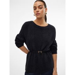 V&eacute;ro Moda VERO MODA Damen Strickpullover "VMPUFF LS O-NECK PULLOVER BOO"schwarz, Gr. S, unifarben, Strick, Obermaterial: 56% Nylon, 44% Polyacryl, Pullover