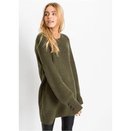 bonprix Damen Longpullover "Longpullover mit Kn&ouml;pfen", gr&uuml;n, Gr. 48, unifarben, Rippstrick, Obermaterial: 75% Polyacryl, 22% Polyester, 3% Elasthan,