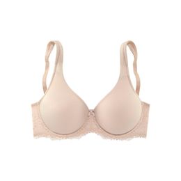 Lascana Damen T-Shirt-BH, Gr. 95, beige, Spitze, Obermaterial: 89% Polyamid (TACTEL), 11% Elasthan (LYCRA), BHs, mit blumiger Spitze und seidiger