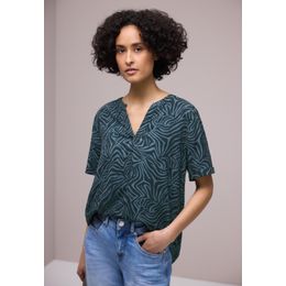 Street One Damen Hemdbluse, gr&uuml;n, Gr. 36, gemustert, Stoff, 100% Viskose, Blusen, mit geschlitztem Rundhalsausschnitt