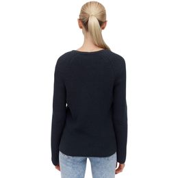 Marc O'Polo MARC O'POLO Damen Strickpullover, blau, Gr. L, unifarben, Grobstrick, Obermaterial: 100% Baumwolle, Pullover, mit dekorativem Strickmuster am &Auml;rmel