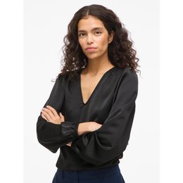 Vila Damen Langarmshirt "VIELLETTE L/S SMOCK SATIN TOP - NOOS"schwarz, Gr. 36, unifarben, Jersey, Obermaterial: 100% Polyester, Shirts, Kunstfaser,