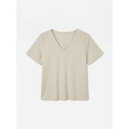 V&eacute;ro Moda VERO MODA Damen Blusenshirt "VMMYMILO S/S V-NECK TOP WVN GA", beige, Gr. XS, unifarben, Jersey, Obermaterial: 55% Viskose, 45% Leinen, Shirts, mit
