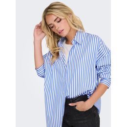 Jacqueline de Yong JDY Damen Hemdbluse "JDYVESPER L/S LOOSE SHIRT WVN NOOS", blau, Gr. S, gestreift, Web, Obermaterial: 60% Polyester, 40% Baumwolle, Blusen