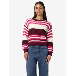 Noisy may Damen Strickpullover "NMCHARLIE L/S O-NECK KNIT NOOS", rosa, Gr. L, gestreift, Strick, Obermaterial: 100% Polyacryl, Pullover, kurze Form