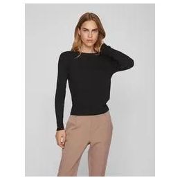 Rundhalspullover Vila "VICOMFY O-NECK L/S KNIT TOP/SU - NOOS", Damen, Gr. M, schwarz, Rippstrick, Obermaterial: 51% Viskose, 27% Polyester, 22% Polyamid, unifarben, normal, Rundhals, Rippstrickb&uuml;ndchen, Pullover Rundhalspullover