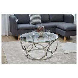 Couchtisch Salesfever "Couchtisch im eleganten Stil", silber (silber, silber, klar), B:80cm H:40cm T:80cm, Edelstahl, Sicherheitsglas, Tische, Couchtisch, mit Design-Gestell aus Stainless Steel