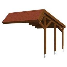 Skan Holz Einzelcarport SKANHOLZ "Harz Stellplatzerweiterung", braun (nussbaum), B/H/T: 303cm x 219cm x 560cm, Carports, mit roten Dachschindeln