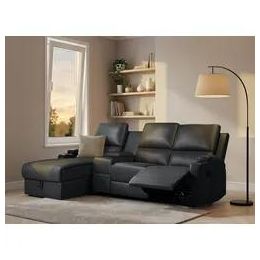 Ecksofa OTTO HOME "NAPORI Multimediasofa, 3er Kinosessel XXL, L-Form, 3 Bezugsstoffe", schwarz, B:240cm H:105cm T:155cm, Sofas, Ecksofa, Kinosofa mit Relaxfunktion, Getr&auml;nkehalter, Staufach und Staukasten