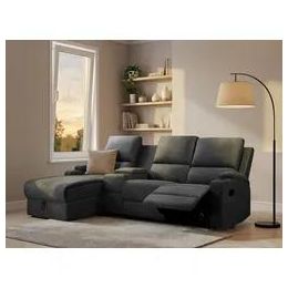 Ecksofa OTTO HOME "NAPORI Multimediasofa, 3er Kinosessel XXL, L-Form, 3 Bezugsstoffe", grau (anthrazit), B:240cm H:105cm T:155cm, Sofas, Ecksofa, Kinosofa mit Relaxfunktion, Getr&auml;nkehalter, Staufach und Staukasten
