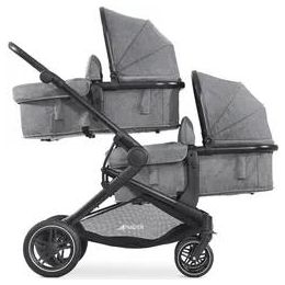 Geschwisterwagen hauck "Atlantic Twin, melange grey", Kinder, grau (melange grau), Aluminium, Polyester, Kinderwagen, mit schwenk- und feststellbaren Vorderr&auml;dern
