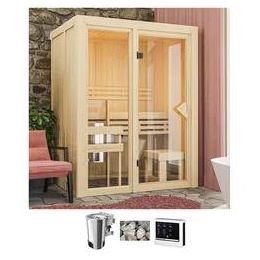 Sauna Karibu "Alani 1", beige (natur), Bio-Ofen, externe Steuerung, 3,6 kW, Saunen, Ofen 3,6 kW Bio-Ofen externe Strg. easy