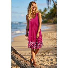 Damen Strandkleid "mit Blumenprint am Saum, lockeres H&auml;ngerchenkleid mit Zierfalten", pink, Gr. 40, BEACHTIME BY LASCANA, bedruckt, Jersey,