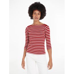 Tommy Hilfiger Damen 3/4-Arm-Shirt "NEW CODY SLIM BOAT-NECK", rot, Gr. S, gestreift, Jersey, Obermaterial: 100% Baumwolle, Shirts, mit Logostickerei