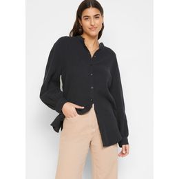 bonprix Damen Langarmbluse "Musselin-Longbluse aus Baumwolle", schwarz, Gr. 48, Obermaterial: 100% Baumwolle, Blusen, Oversize-Passform, mit