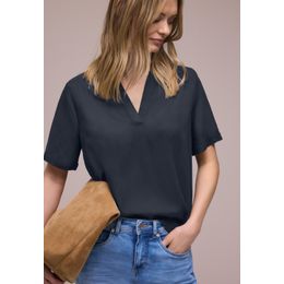 Street One Damen Kurzarmbluse, blau, Gr. 38, unifarben, Stoff, 100% Viskose, Blusen, mit geschlitztem Rundhalsausschnitt