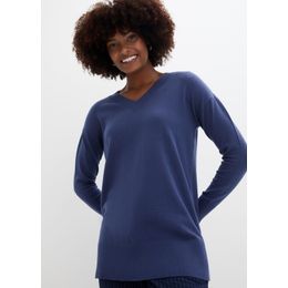 bonprix Damen Longpullover "Long-Pullover", blau, Gr. 36, Obermaterial: 70% Baumwolle, 30% Polyamid, Pullover, aus Baumwolle und Polyamid, mit