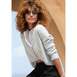 Lascana Damen Strickjacke, grau, Gr. 40, unifarben, Strick, Obermaterial: 55% Polyester, 30% Polyacryl, 13% Polyamid, 2% Elasthan, Strickjacken, aus