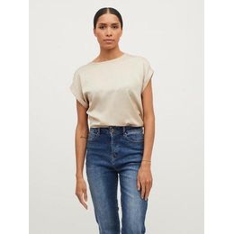 Vila Damen Kurzarmshirt "VIELLETTE S/S SATIN TOP - NOOS", beige, Gr. 38, leicht gl&auml;nzend, unifarben, Satin, Obermaterial: 100% Polyester, Shirts,