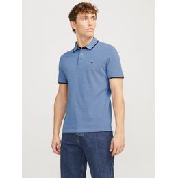 Jack & Jones JACK & JONES Herren Poloshirt "JJEPAULOS Poloshirt mit klassischem Kragen und figurbetonter Form", blau, Gr. M, unifarben mit Farbeinsatz, Piqu&eacute;,