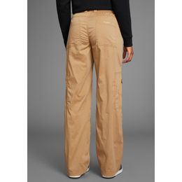 Kangaroos Damen Cargohose, braun, Gr. 40, kontrastfarbene Details, unifarben, Web, Obermaterial: 50% Baumwolle, 46% Polyamid, 4% Elasthan, Hosen, mit
