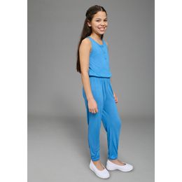 Kidsworld M&auml;dchen Overall "Jumpsuit mit aufwendiger Spitze im R&uuml;cken", blau, Gr. 164, unifarben, Jersey, Obermaterial: 100% Viskose. Spitze: 100%