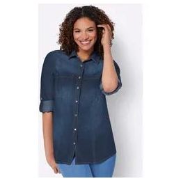 Jeansbluse Casual Looks, Damen, Gr. 46, blau (blau, stone, washed), 100% Baumwolle, unifarben, Blusen Jeansbluse