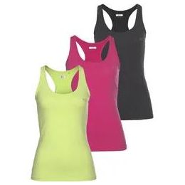 H.I.S. Tanktop H.I.S, Damen, Gr. 46, bunt (schwarz, limette, pink), Obermaterial: 95% Baumwolle, 5% Elasthan, unifarben, Basic, figurumspielend, Rundhals, Tops Tanktop, Softer Feinripp mit elastischer Baumwolle f&uuml;r hohen Tragekomfort